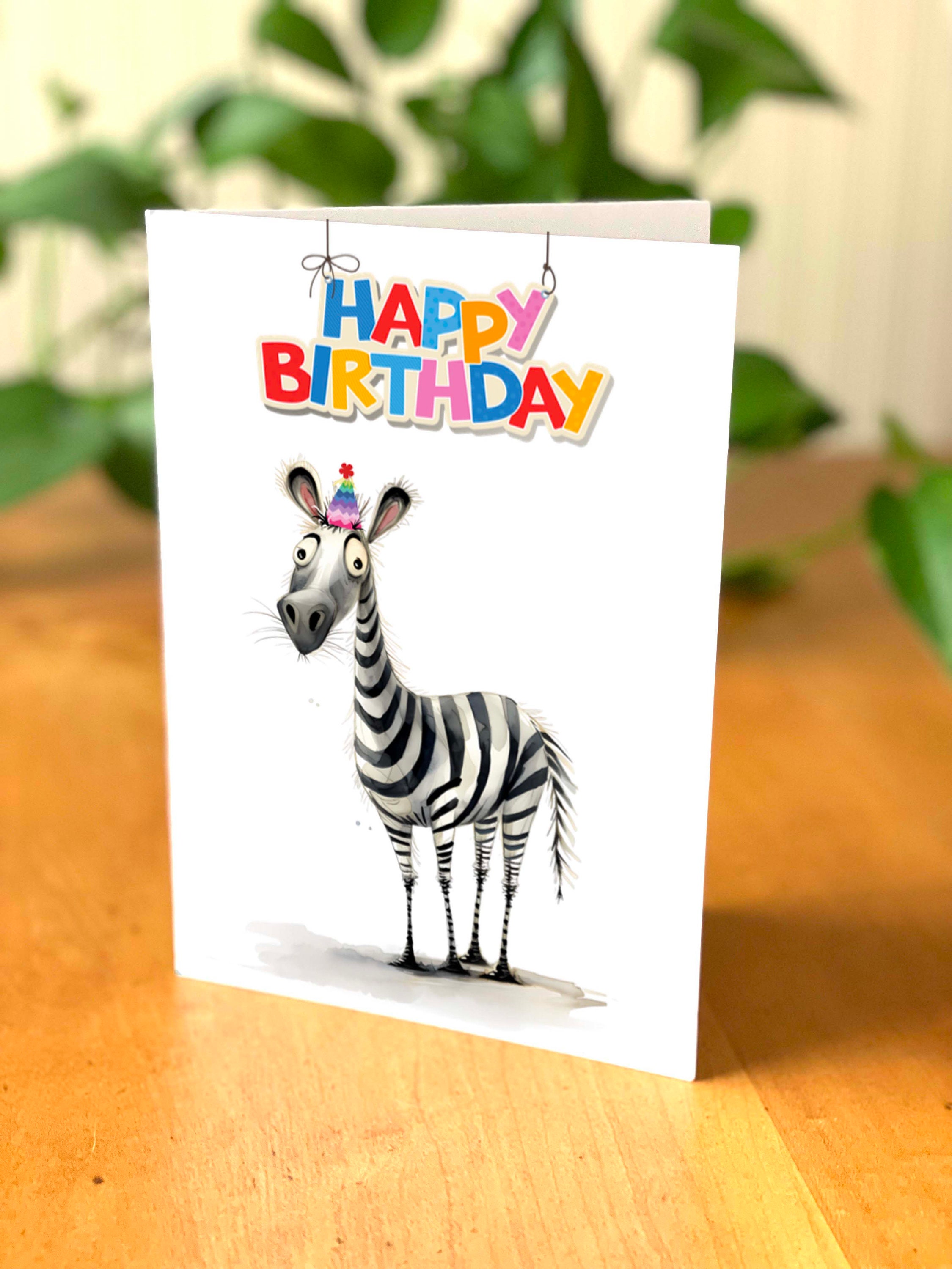 Cute Zebra Birthday Card - Funny Birthday Card - Zebra With Party Hat ...
