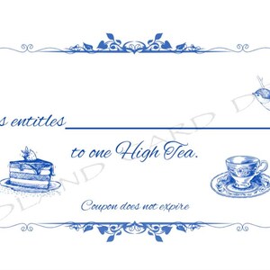 Printable High Tea Coupon -digital Download Gift Coupon -print at Home ...