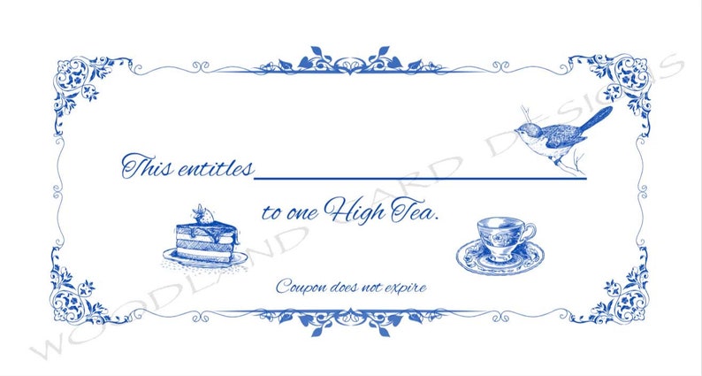 Printable High Tea Coupon -digital Download Gift Coupon -print at Home ...