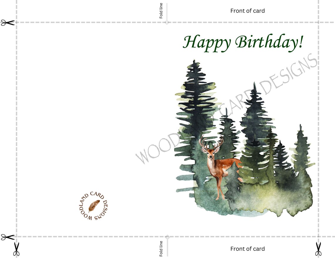 Printable Wilderness Birthday Card -happy Birthday Card With Deer and ...
