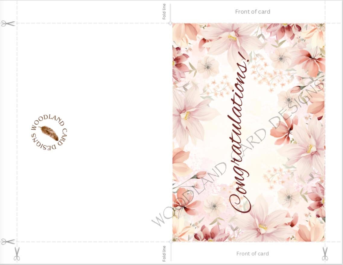 Printable Congratulations Card - Floral Wedding Card - Digital Wedding ...