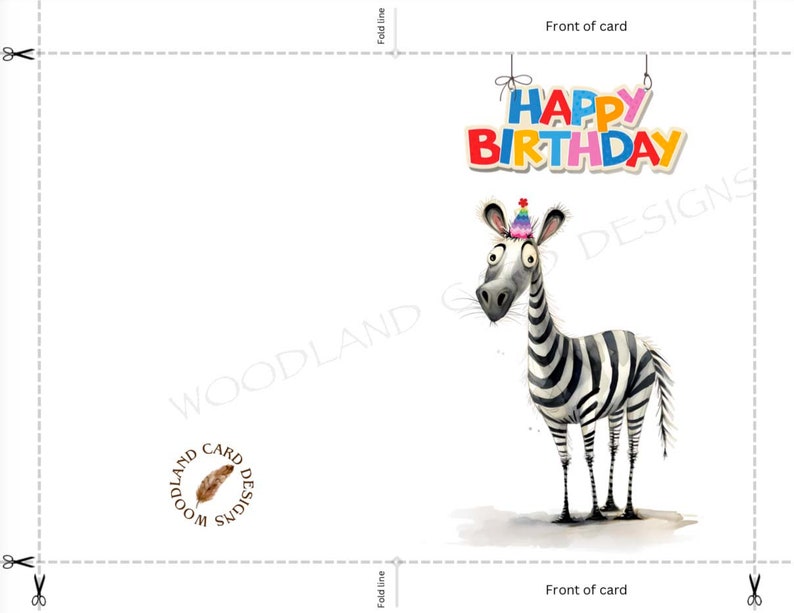 Cute Zebra Birthday Card - Funny Birthday Card - Zebra With Party Hat ...