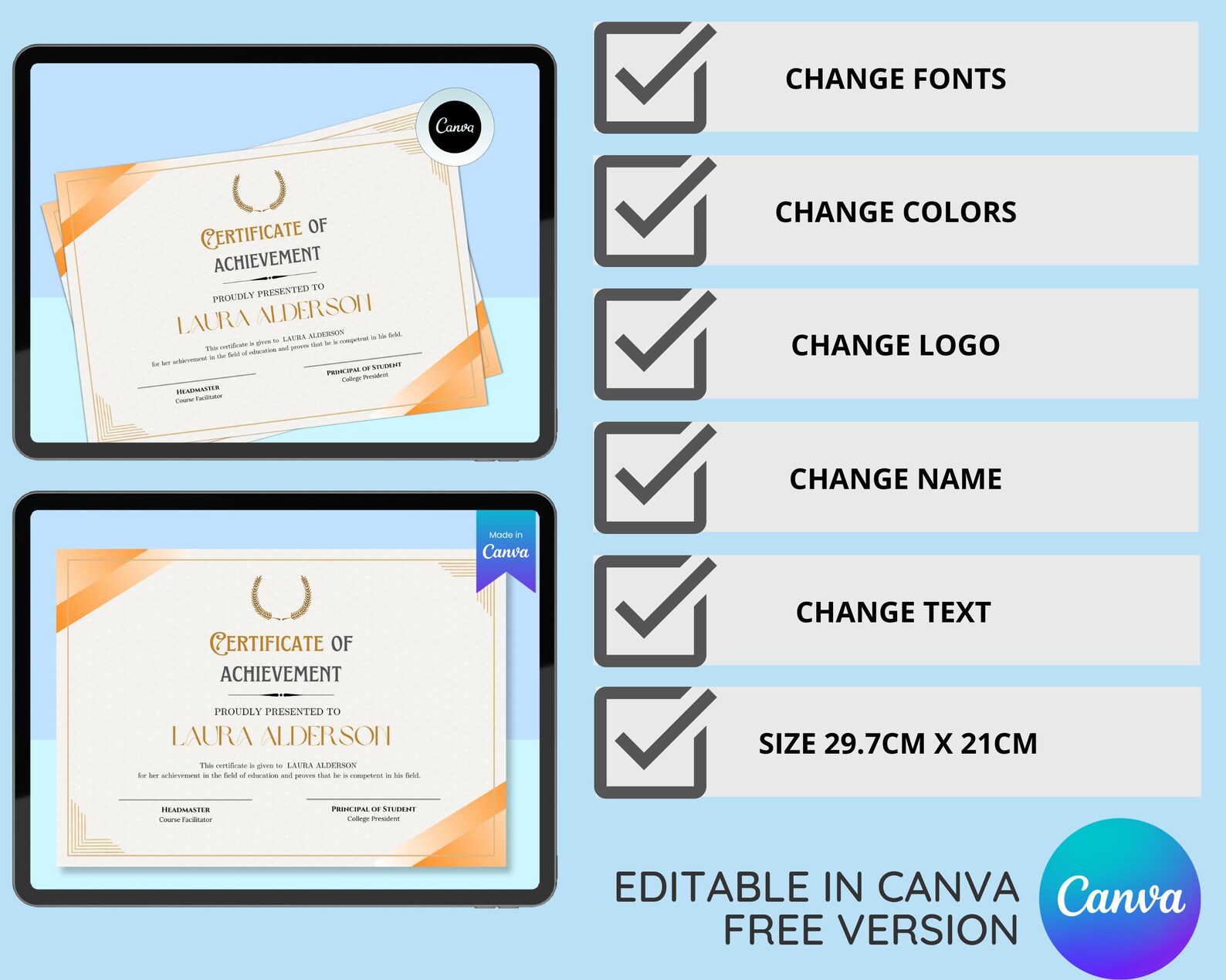 Editable Certificate Template: Achievement & Completion (canva) - Etsy