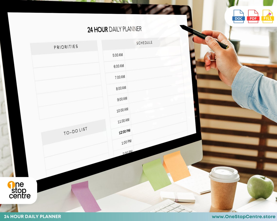 Editable Daily Planner Printable Templates, 24 Hour Daily Digital ...