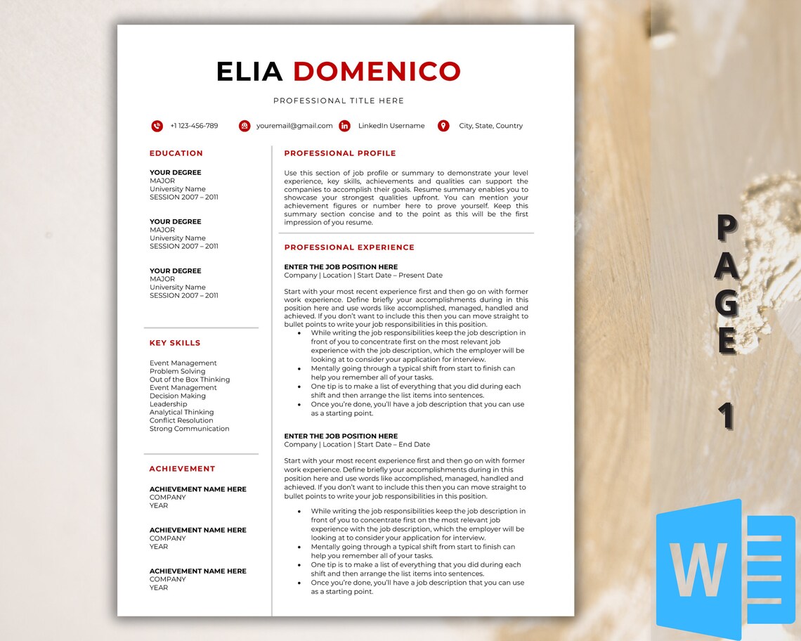 ATS Resume Template for Word Resume Modern Templates CV - Etsy