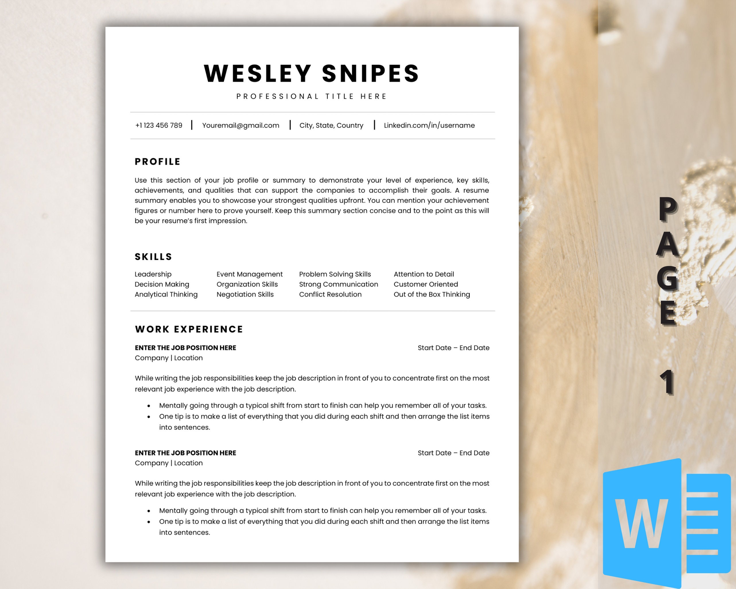 Professional Minimalist Resume Template Word CV Template - Etsy