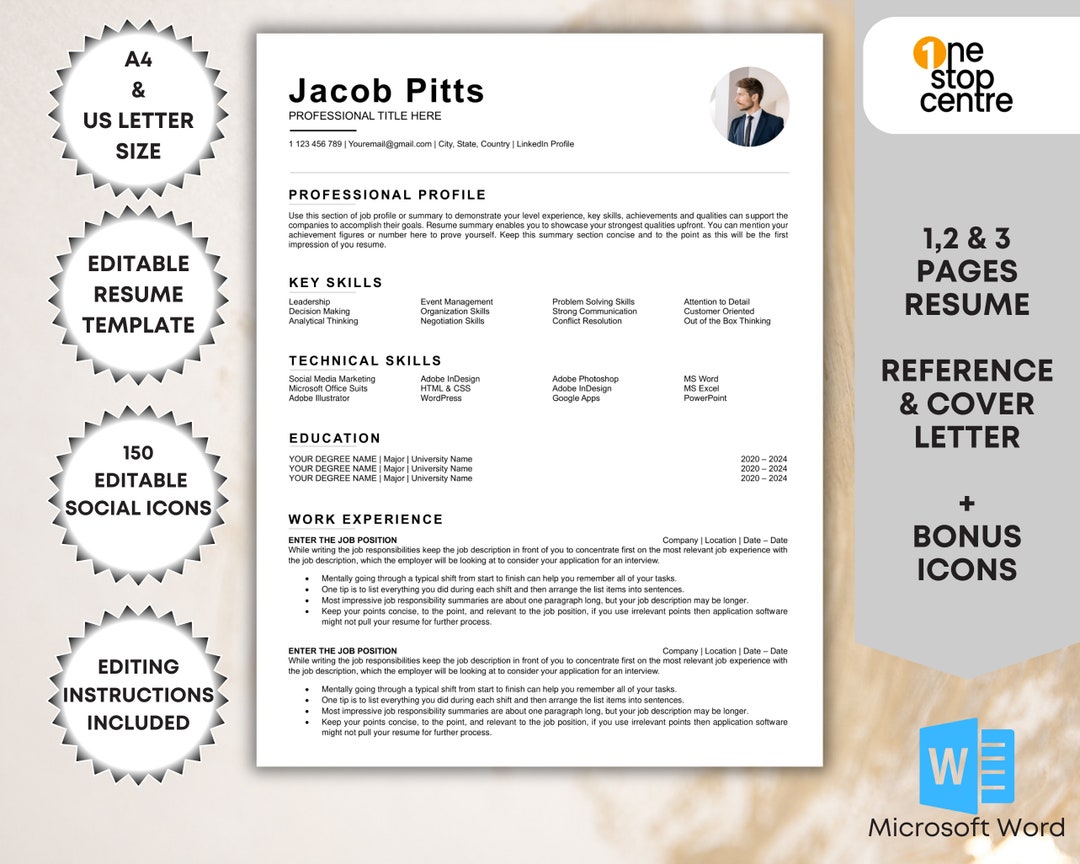 Professional Minimalist Resume Template Clean With Photo Word, Modern CV Template, Executive CV ...