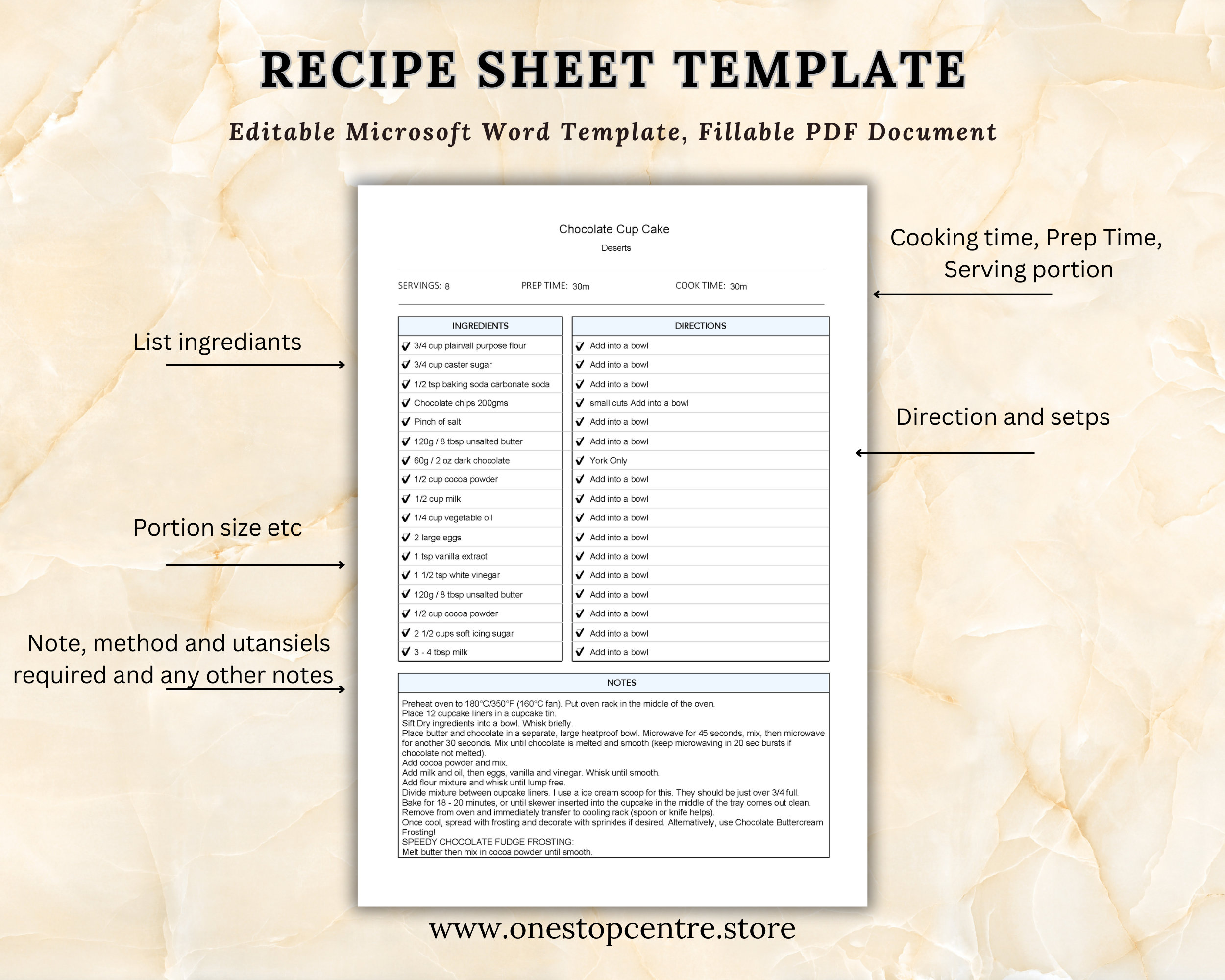 Editable Recipe Sheet Template, Printable Recipe Templates, Minimalist ...