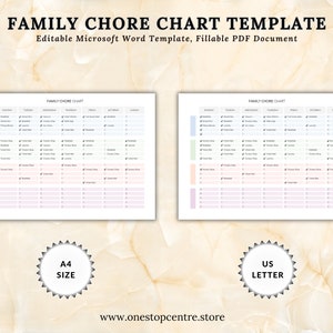 Editable Family Chore Chart Template: Weekly Planner (PDF, Word) - Etsy