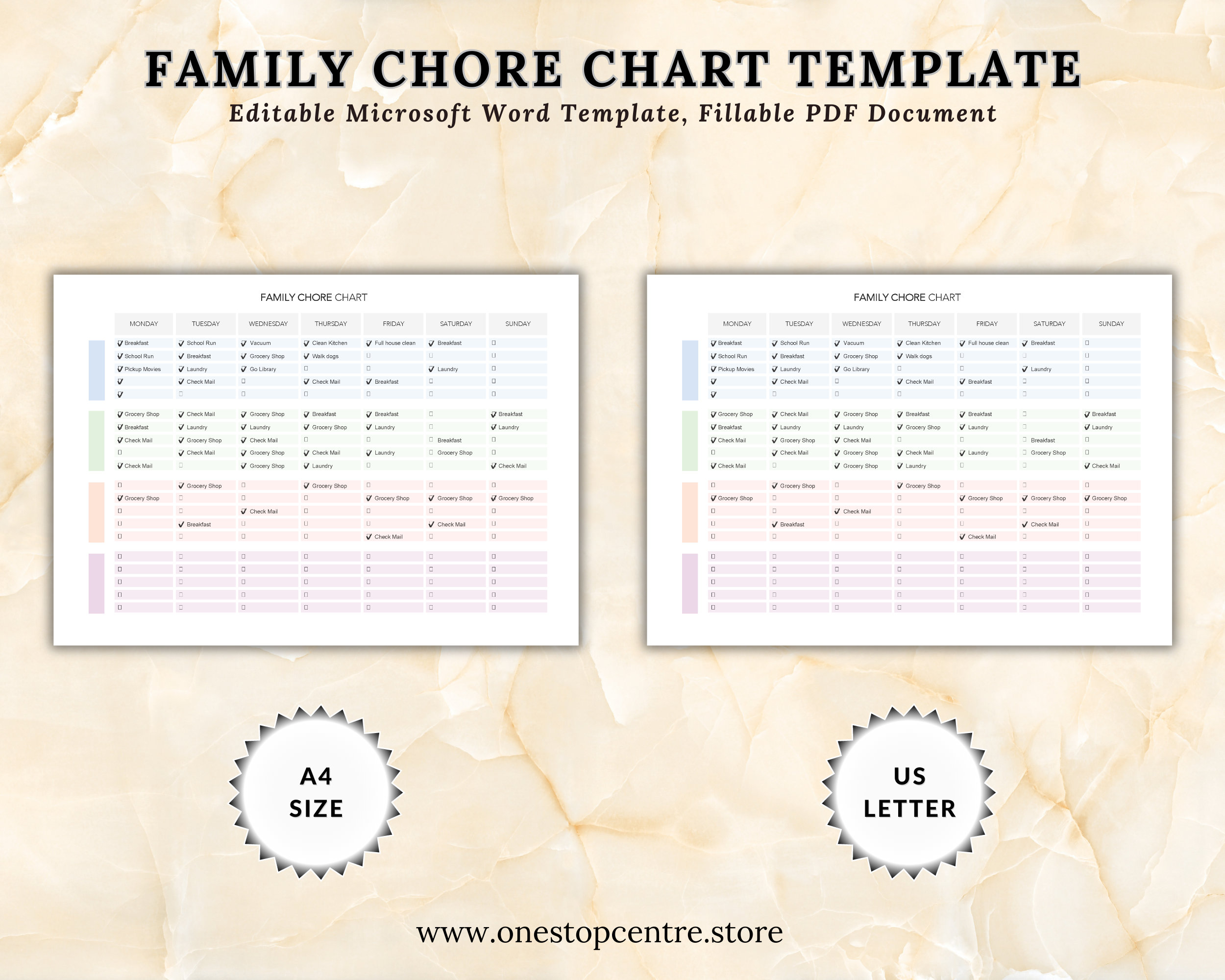 Editable Family Chore Chart Template: Weekly Planner (PDF, Word) - Etsy ...