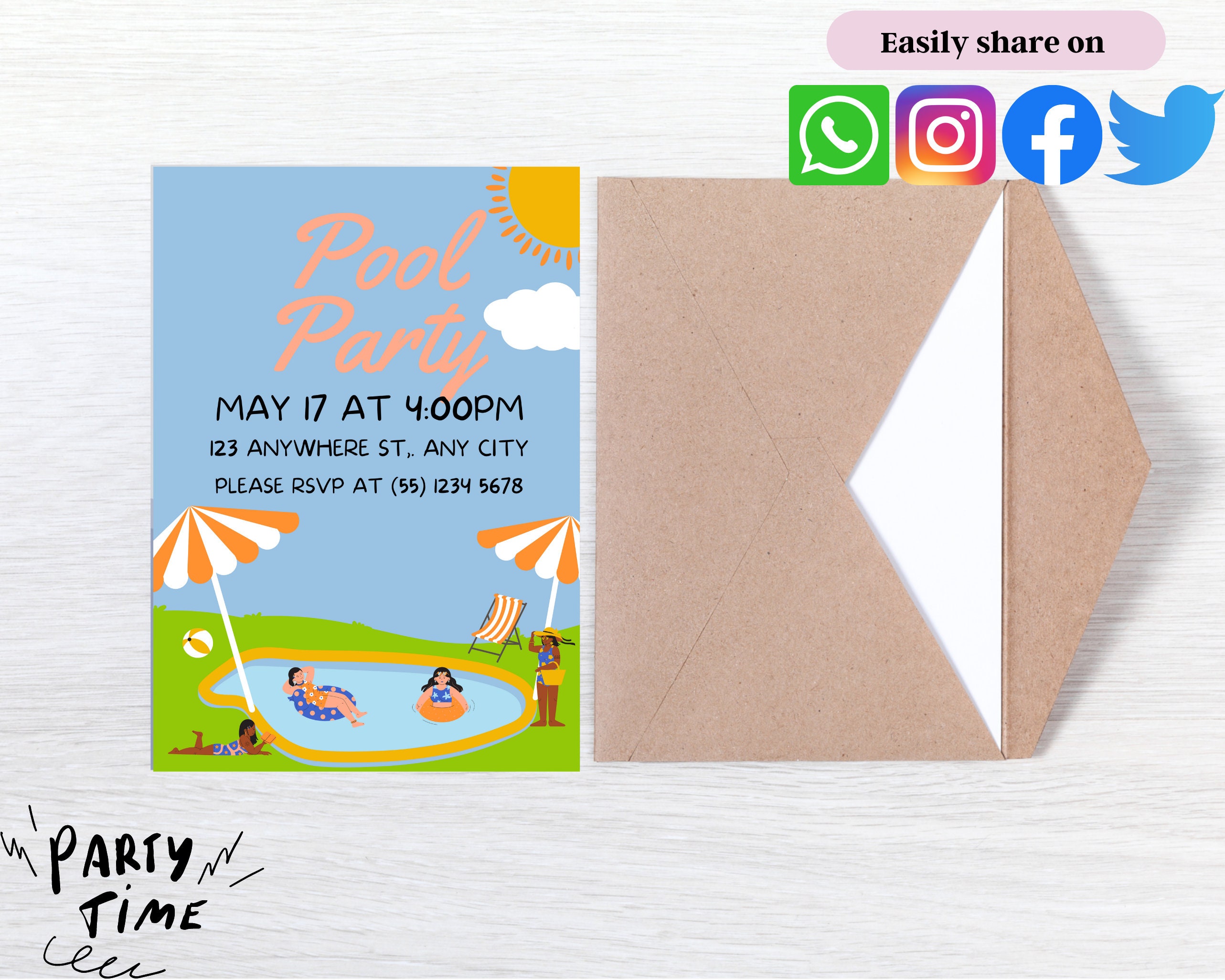 Adult Pool Party Invitation: Editable Digital Template - Etsy