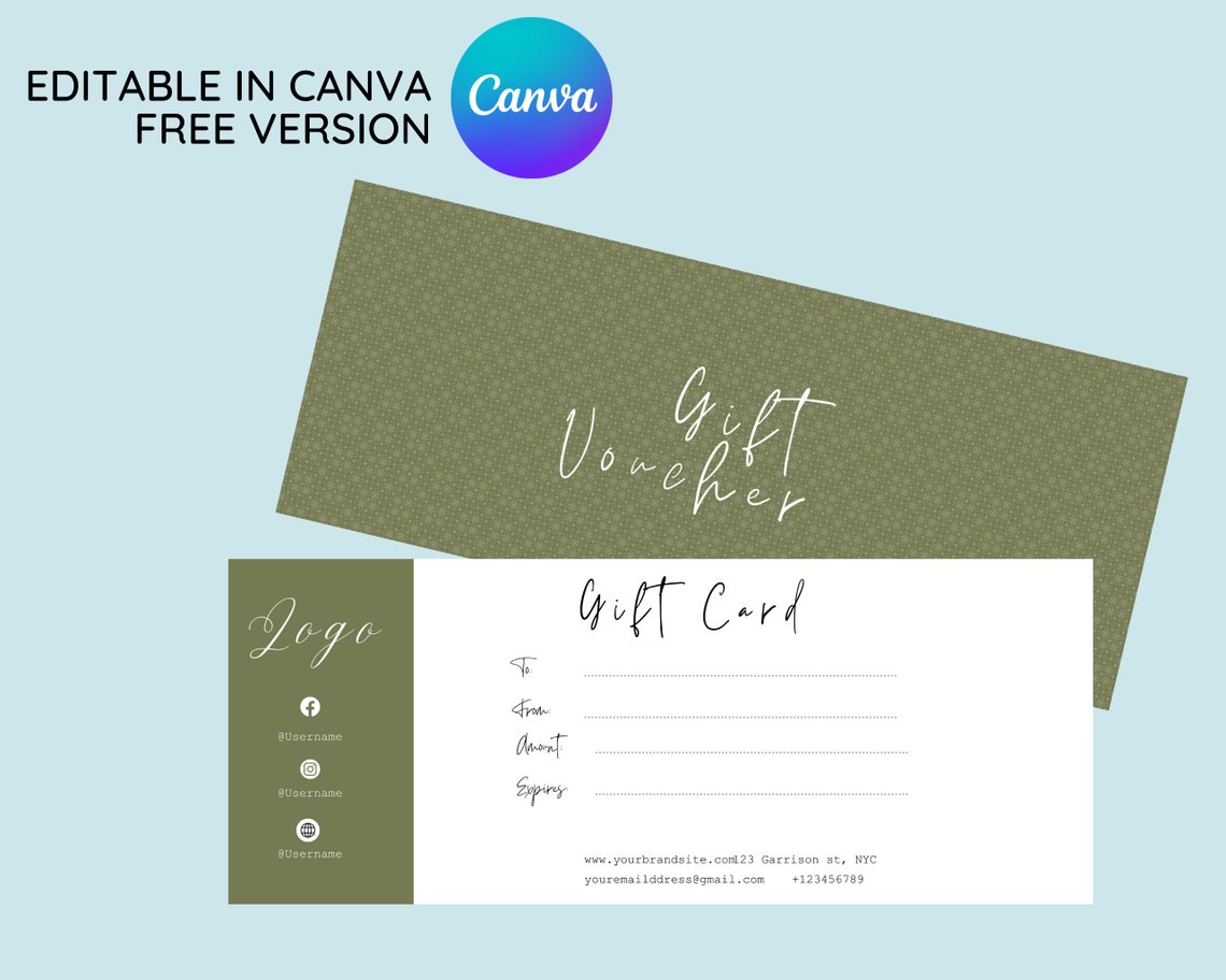 Editable Gift Voucher Template, Add Logo Gift Certificate, DIY Gift ...
