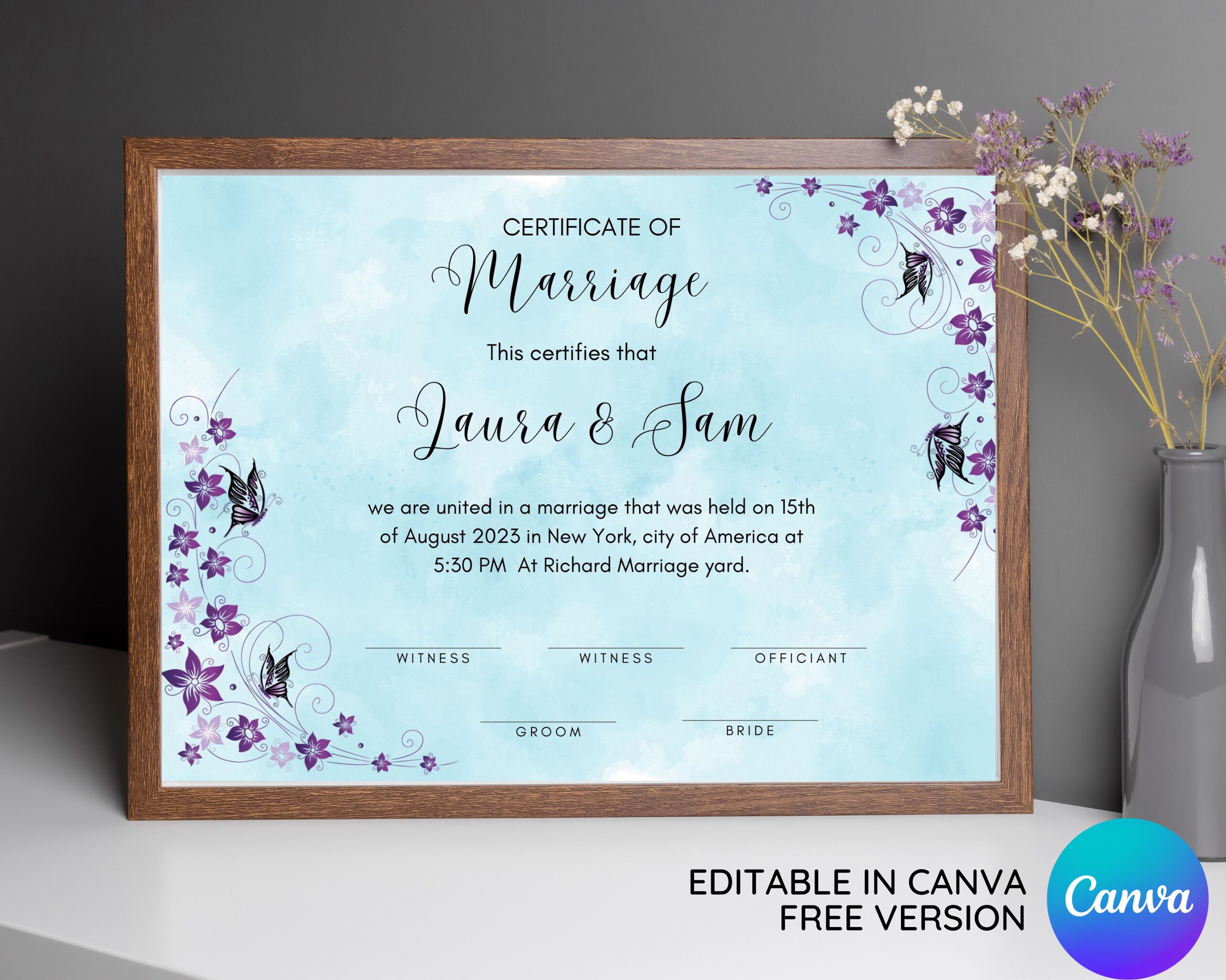 Editable Marriage Certificate Template, Personalize Wedding Memories ...