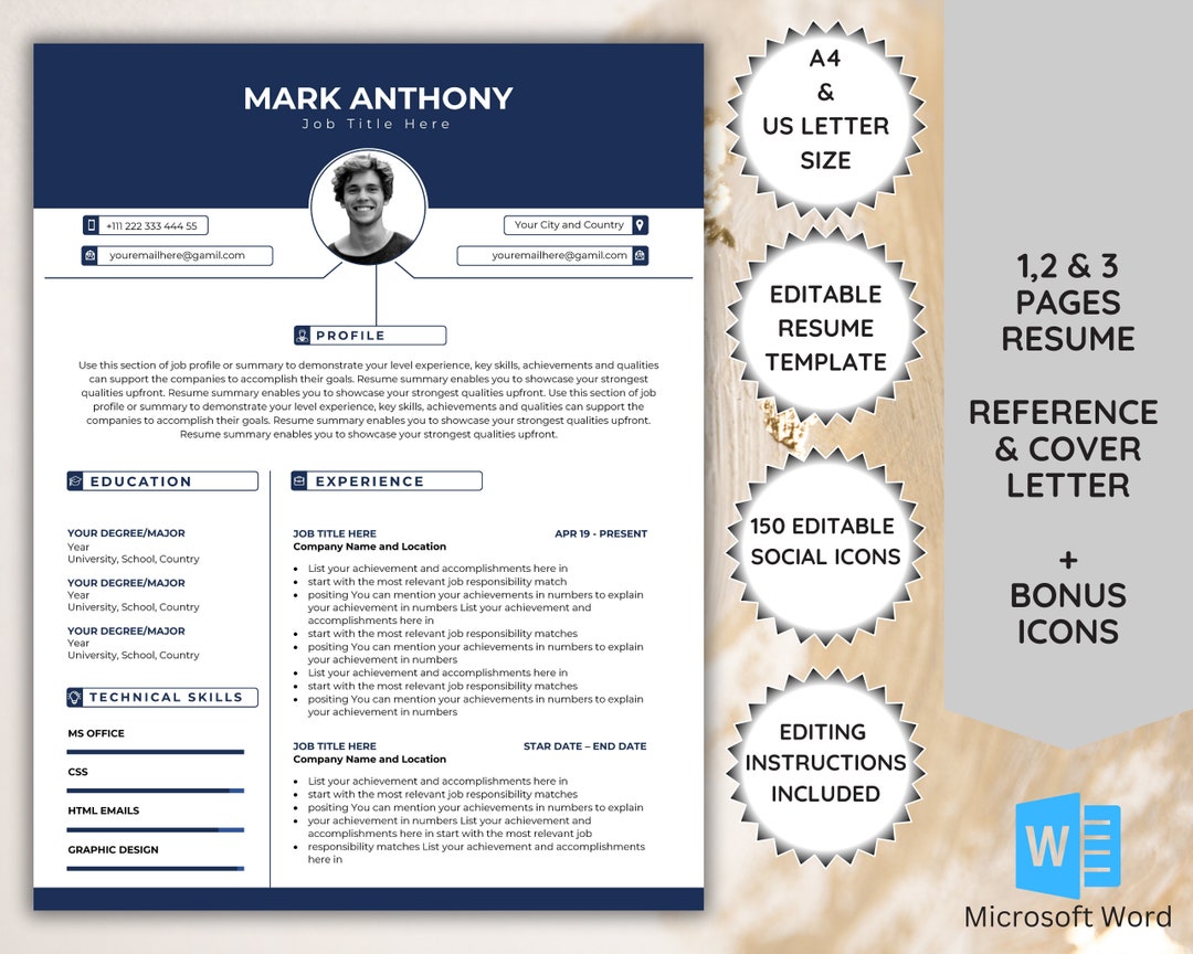 Resume Template With Photo, Professional Resume Template for Word ...