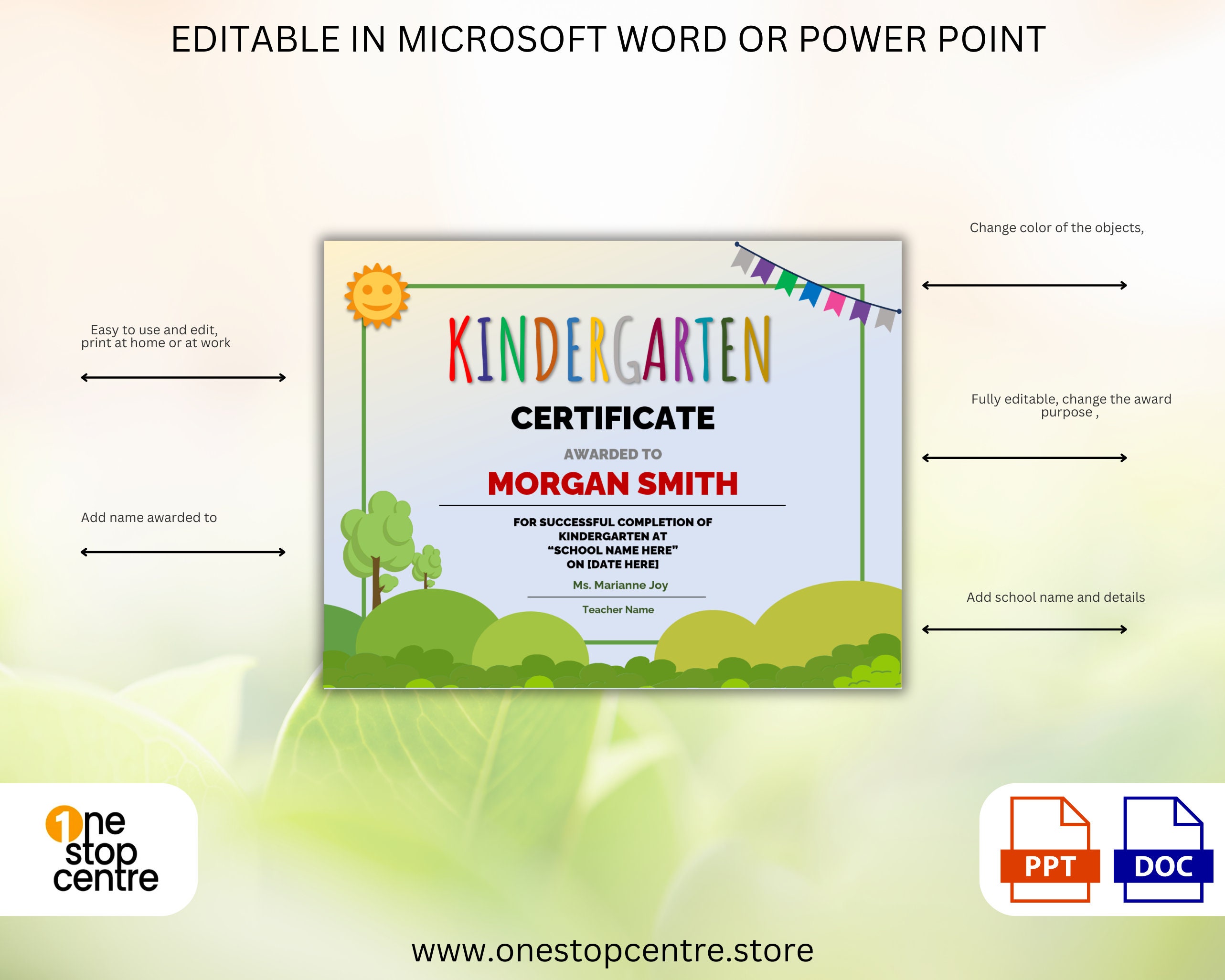 Certificate Kindergarten Editable Template, Kindergarten Graduation ...
