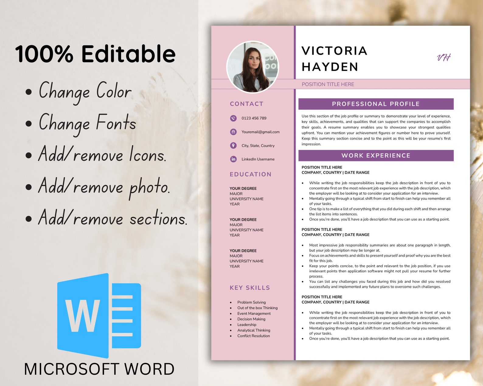 Creative Modern Resume Template CV Template for Word Cover - Etsy