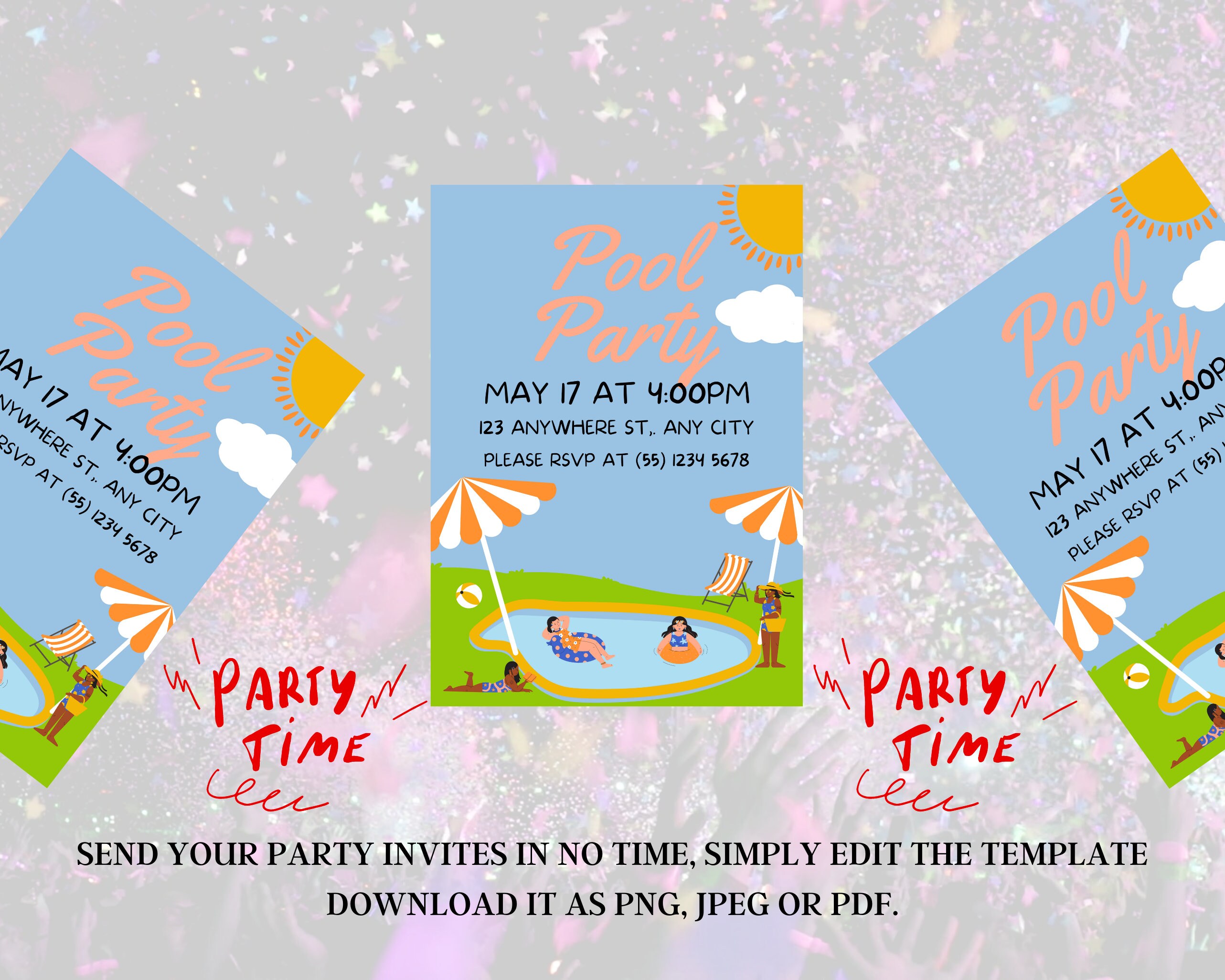 Adult Pool Party Invitation: Editable Digital Template - Etsy