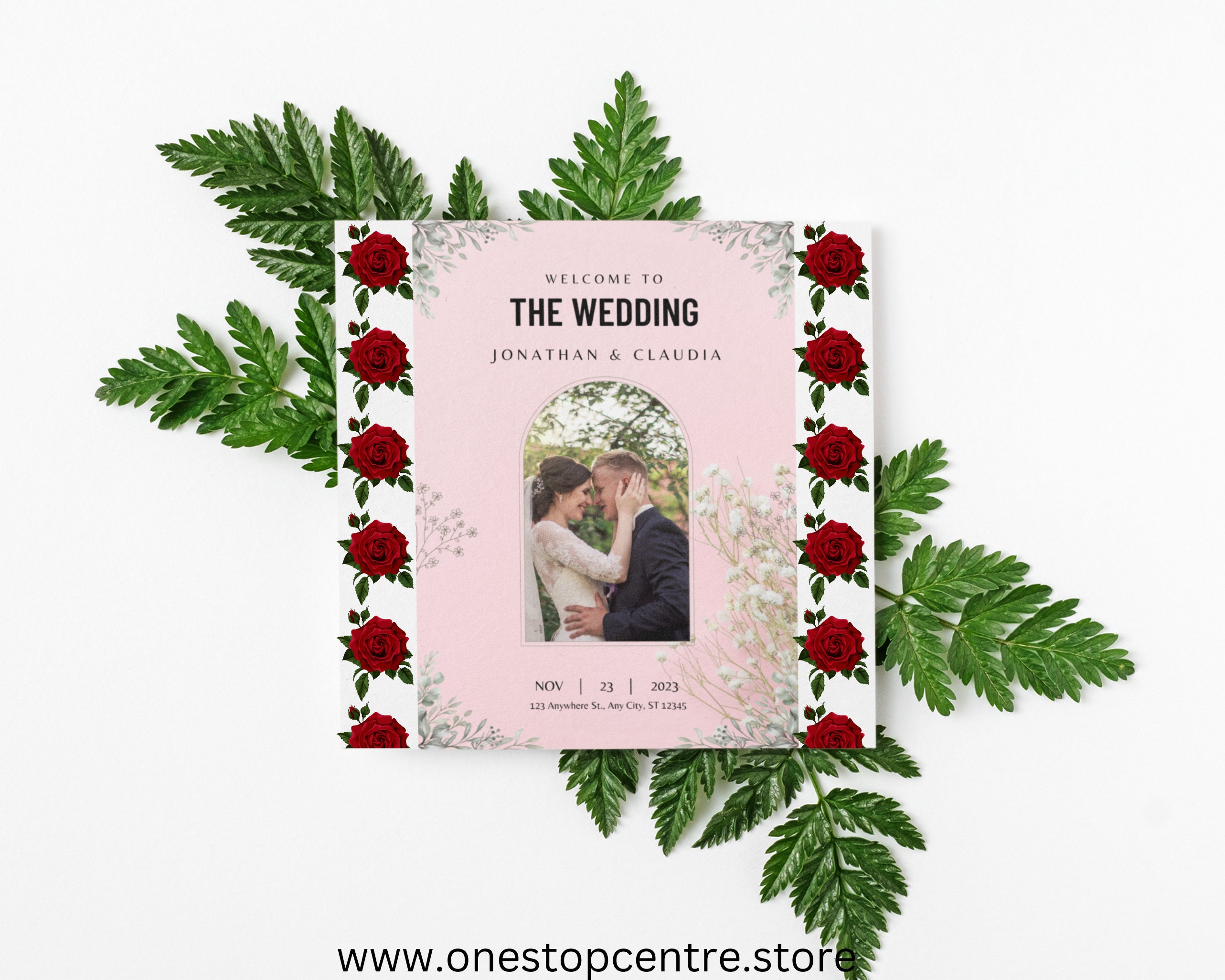 Pink Wedding Invitation Card Template: Editable Canva Design (4.1x5.8 ...