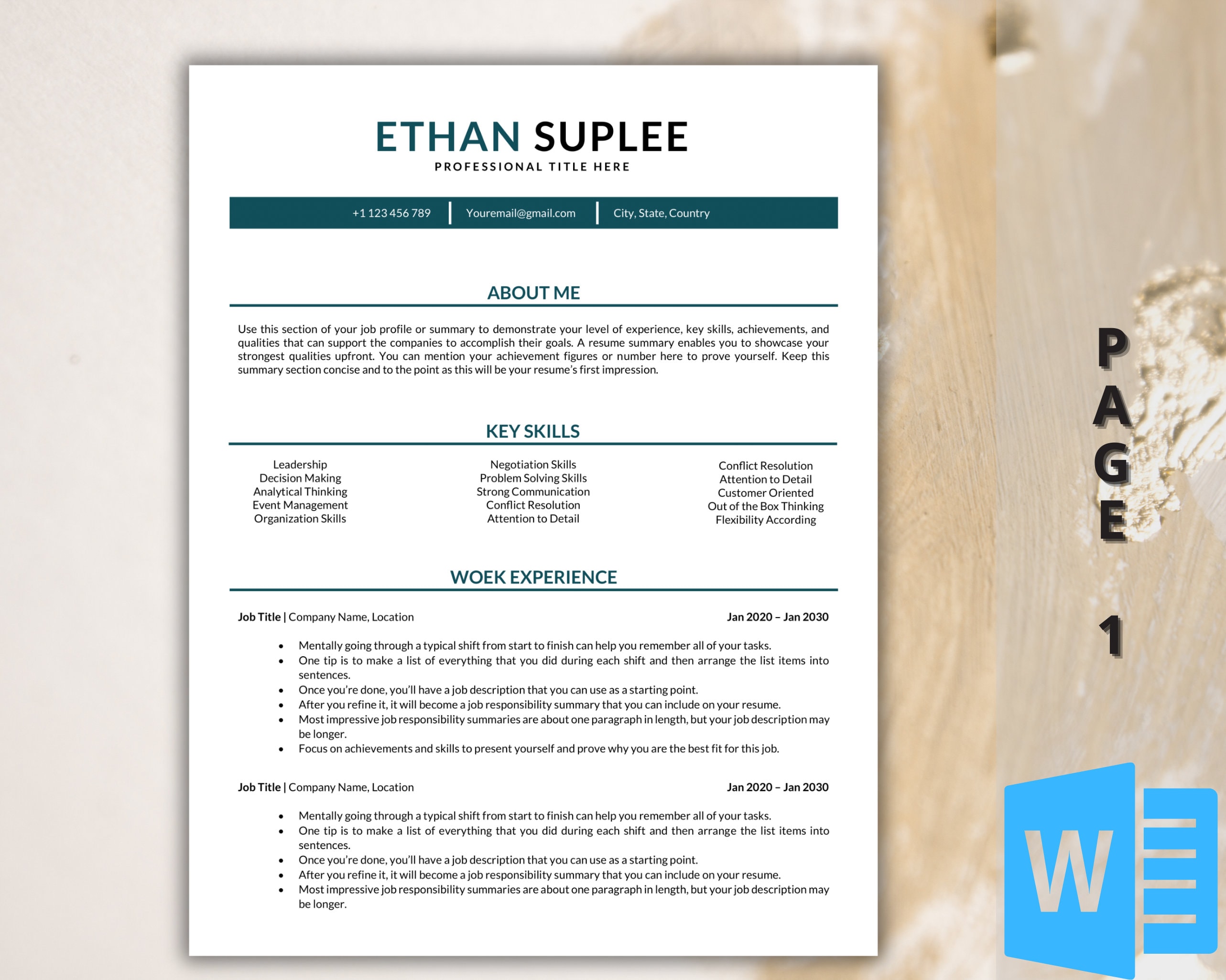 CV Template for Word, Curriculum Vitae, Professional Resume ATS ...