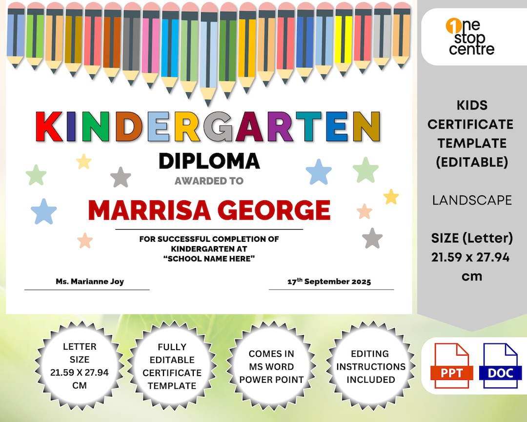 Editable Certificate Kindergarten Diploma Templates, Kindergarten ...