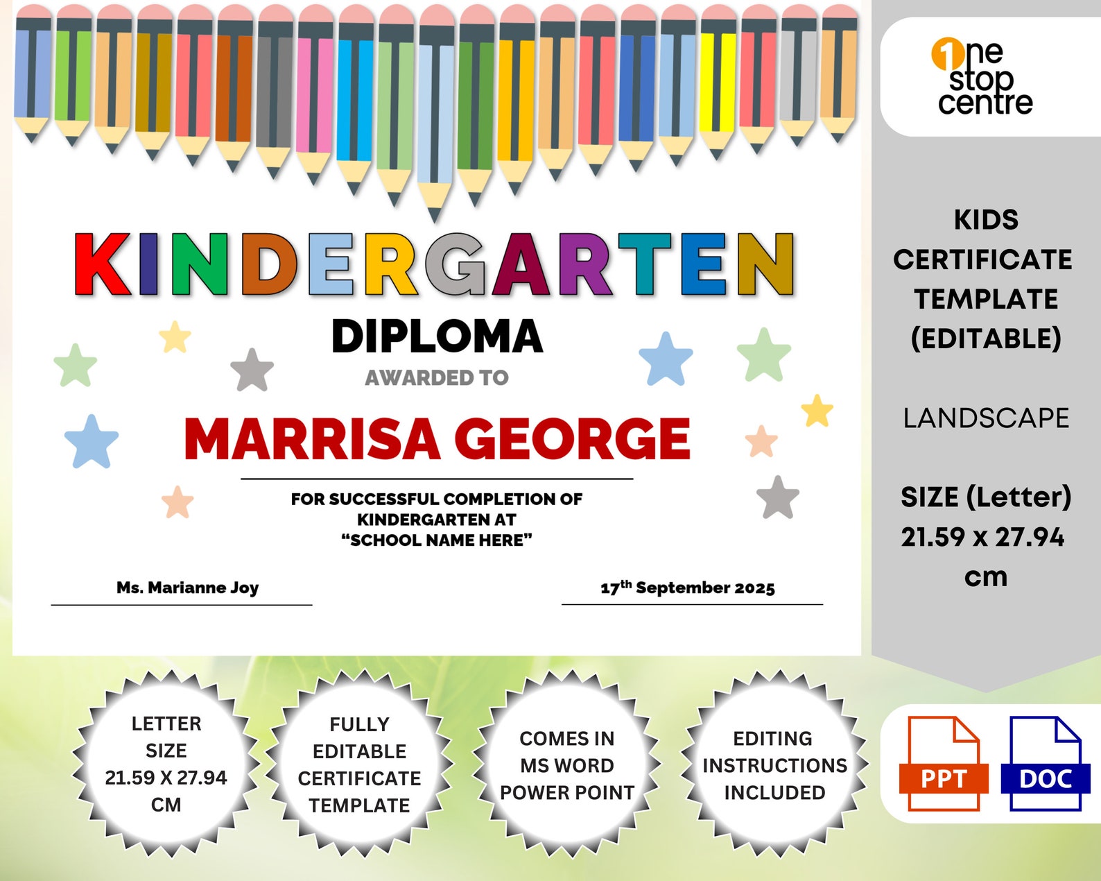 Editable Certificate Kindergarten Diploma Templates - Etsy Australia
