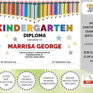 Editable Certificate Kindergarten Diploma Templates, Kindergarten ...
