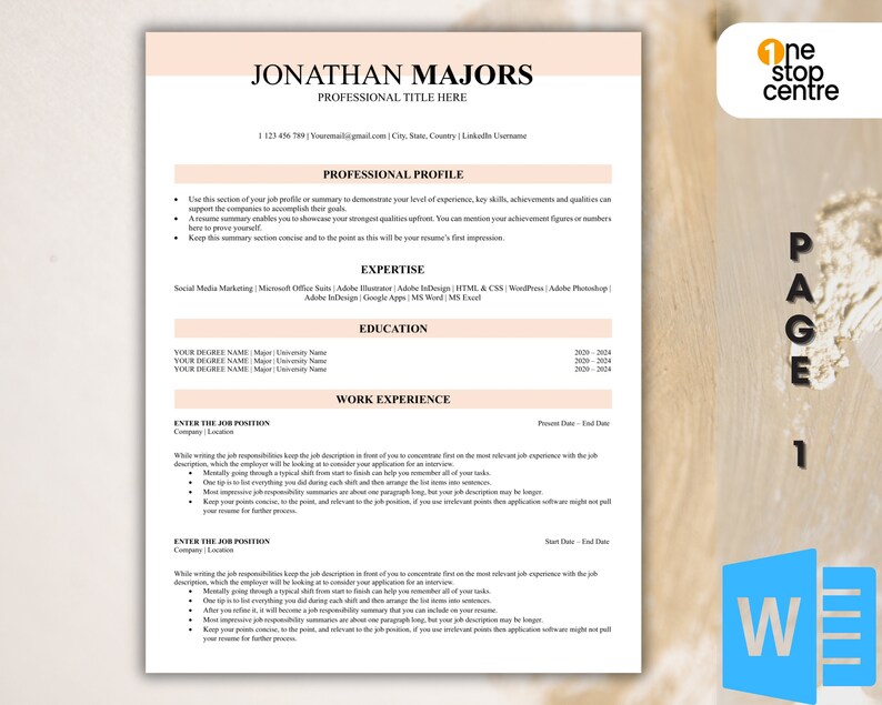Modern ATS Resume Cv Template for Word, CV Template Clean, Professional ...