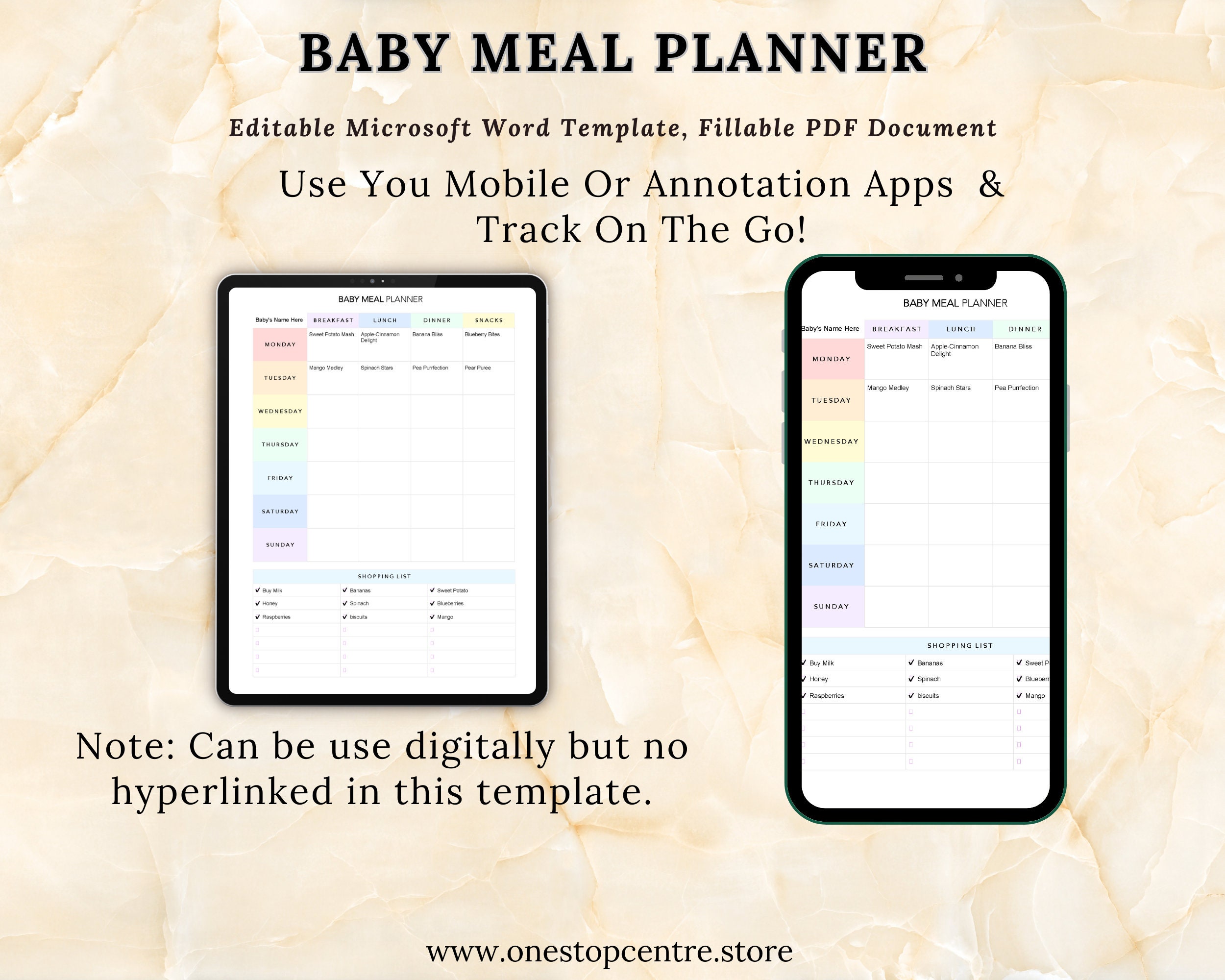 Baby Weekly Meal Planner Template: Editable Shopping List (PDF, Word ...
