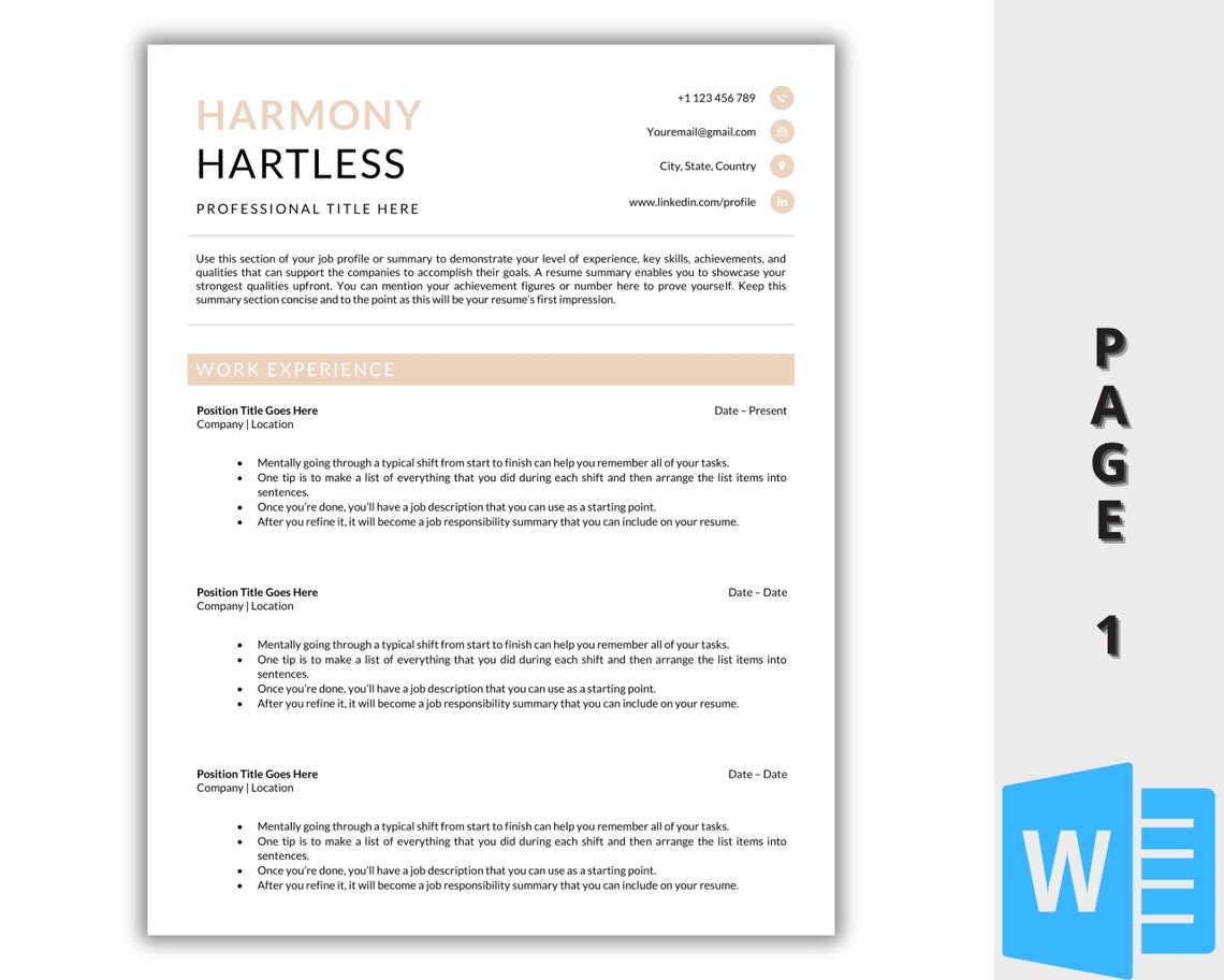 Clean Resume Template Word, CV Template, Minimalist Editable Resume ...