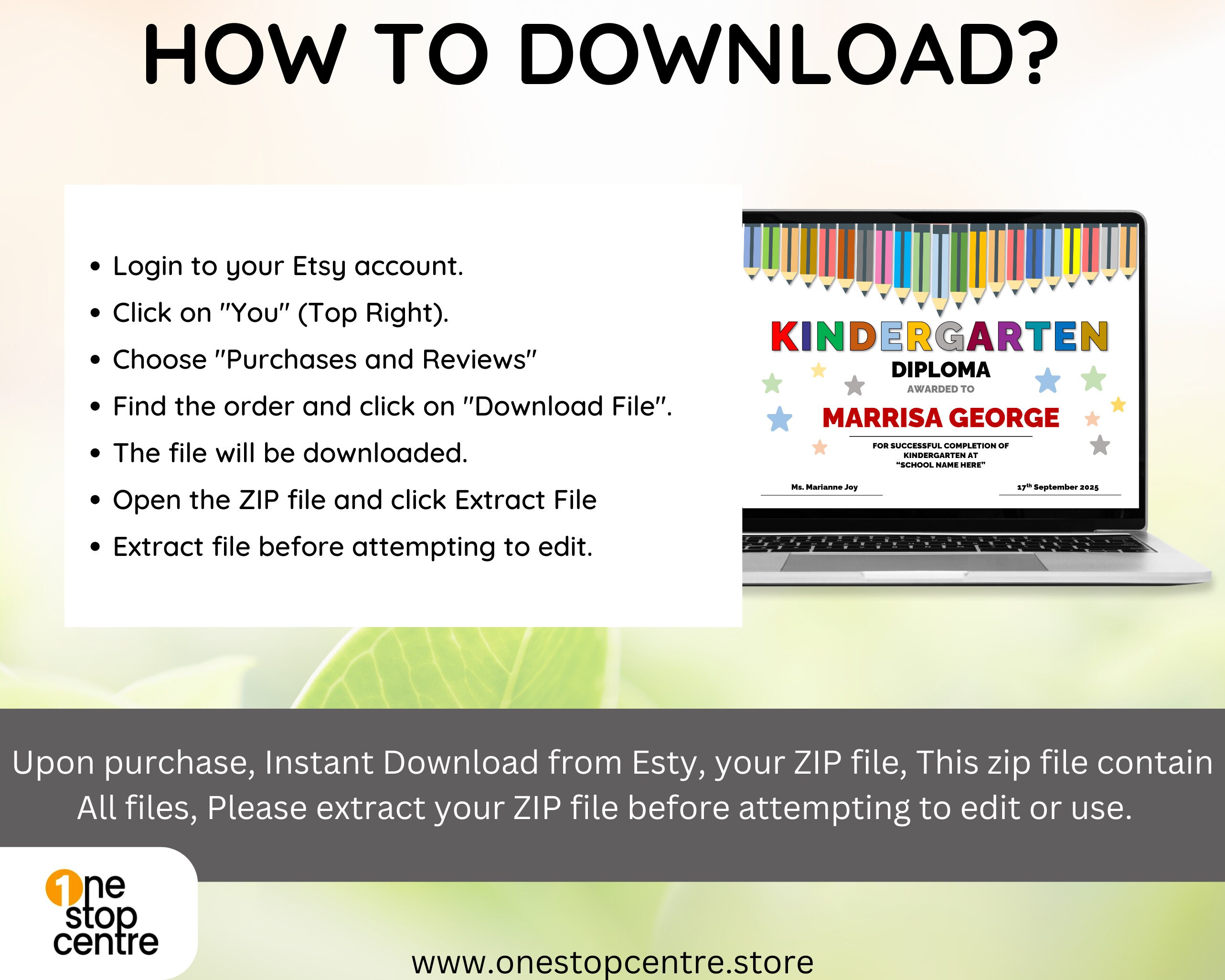 Editable Kindergarten Diploma Template: Printable Graduation Award (US ...