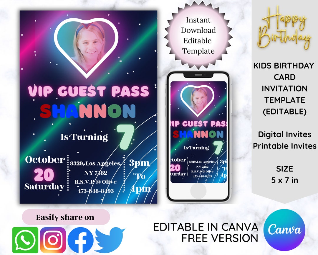 Colourful Birthday Invitation Templates With Photo, Editable Party ...