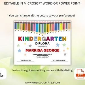 Editable Certificate Kindergarten Diploma Templates, Kindergarten ...