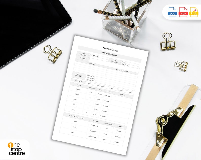 Editable Meeting Agenda Template: Minimalist Work Notes (PDF, Word) - Etsy
