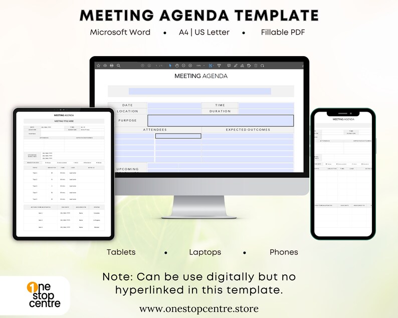 Editable Work Meeting Notes Agenda Templates, Printable Meeting ...