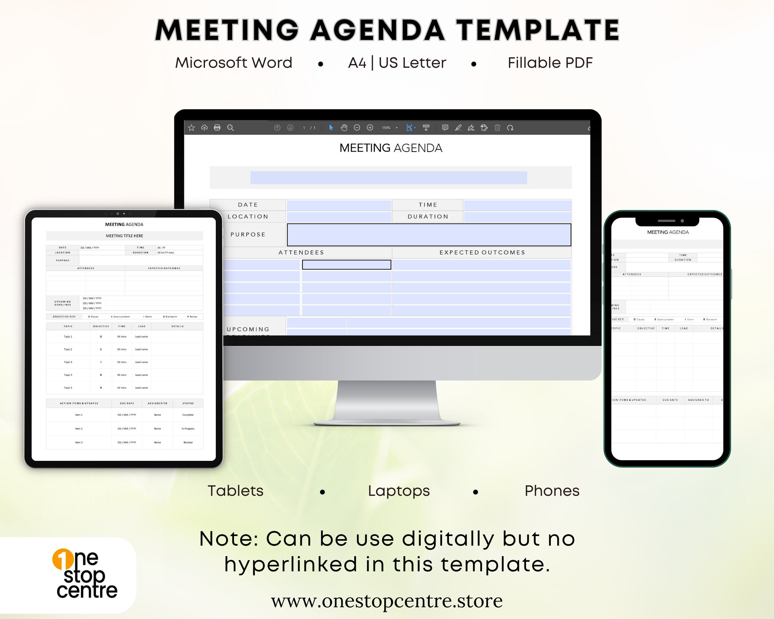 Editable Work Meeting Notes Agenda Templates, Printable Meeting ...