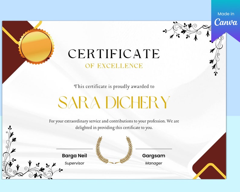 Personalise Certificate Template, Editable Certificate of Excellence ...