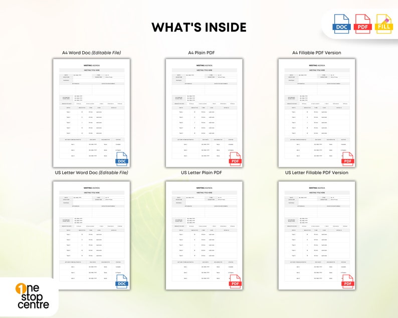 Editable Work Meeting Notes Agenda Templates, Printable Meeting ...