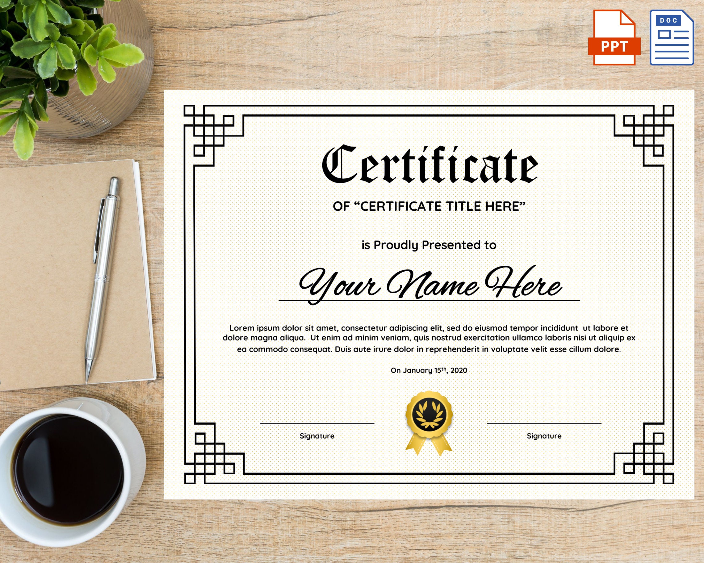 Elegant Certificate Template: Editable Award, Achievement (MS Word ...