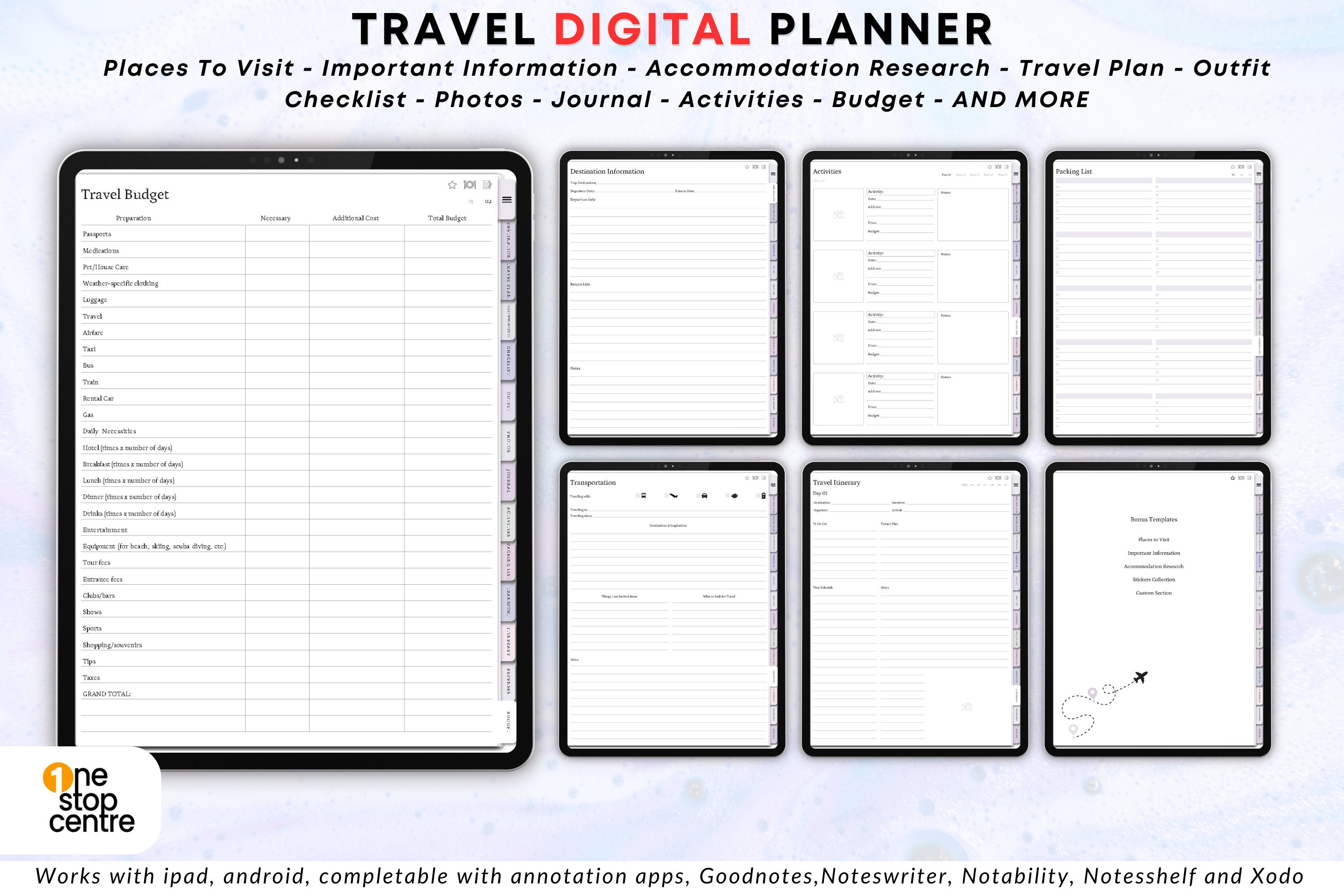 Goodnotes Digital Travel Planner, Travel Itinerary Journal Templates ...