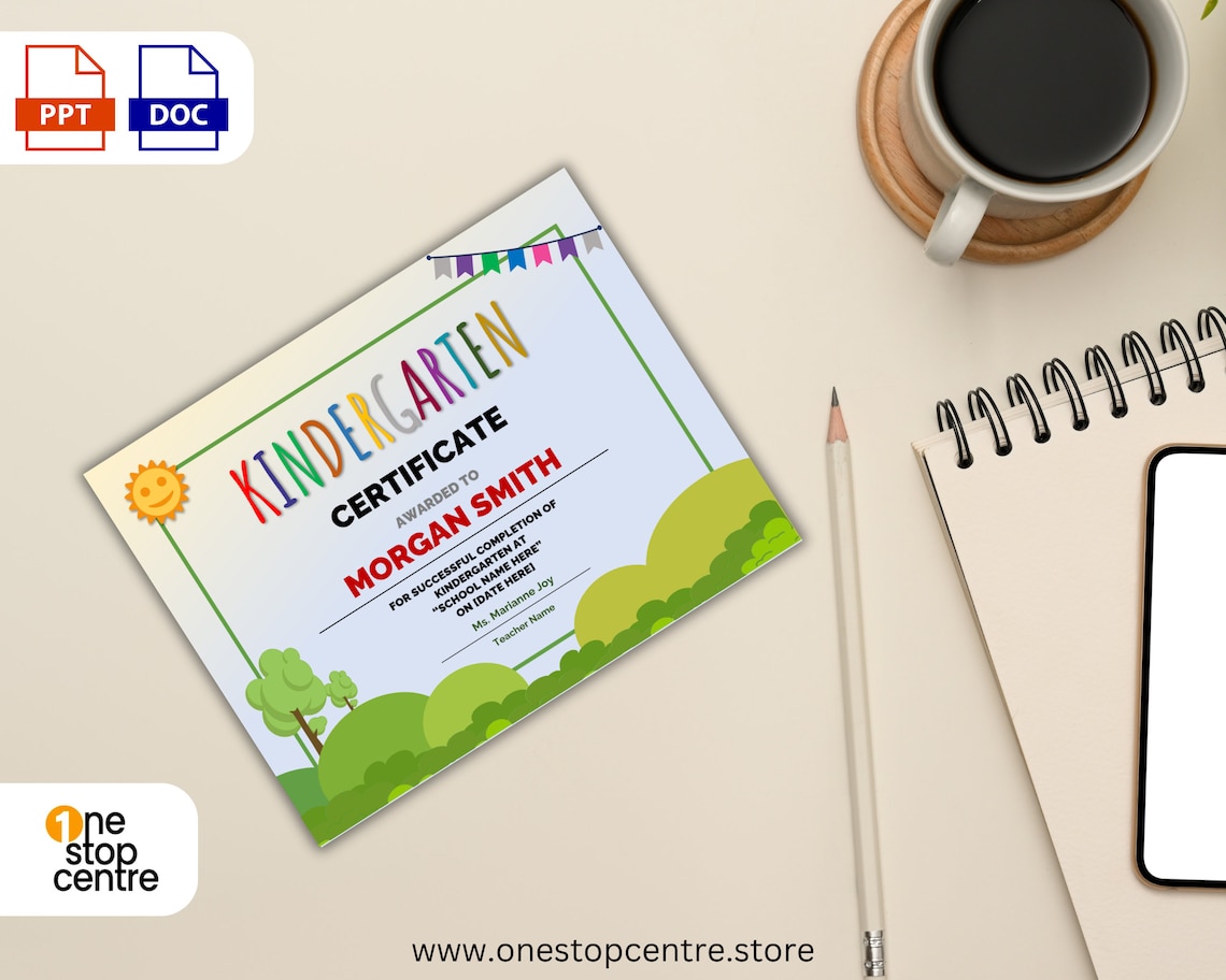 Editable Kindergarten Graduation Certificate Template (digital Download ...