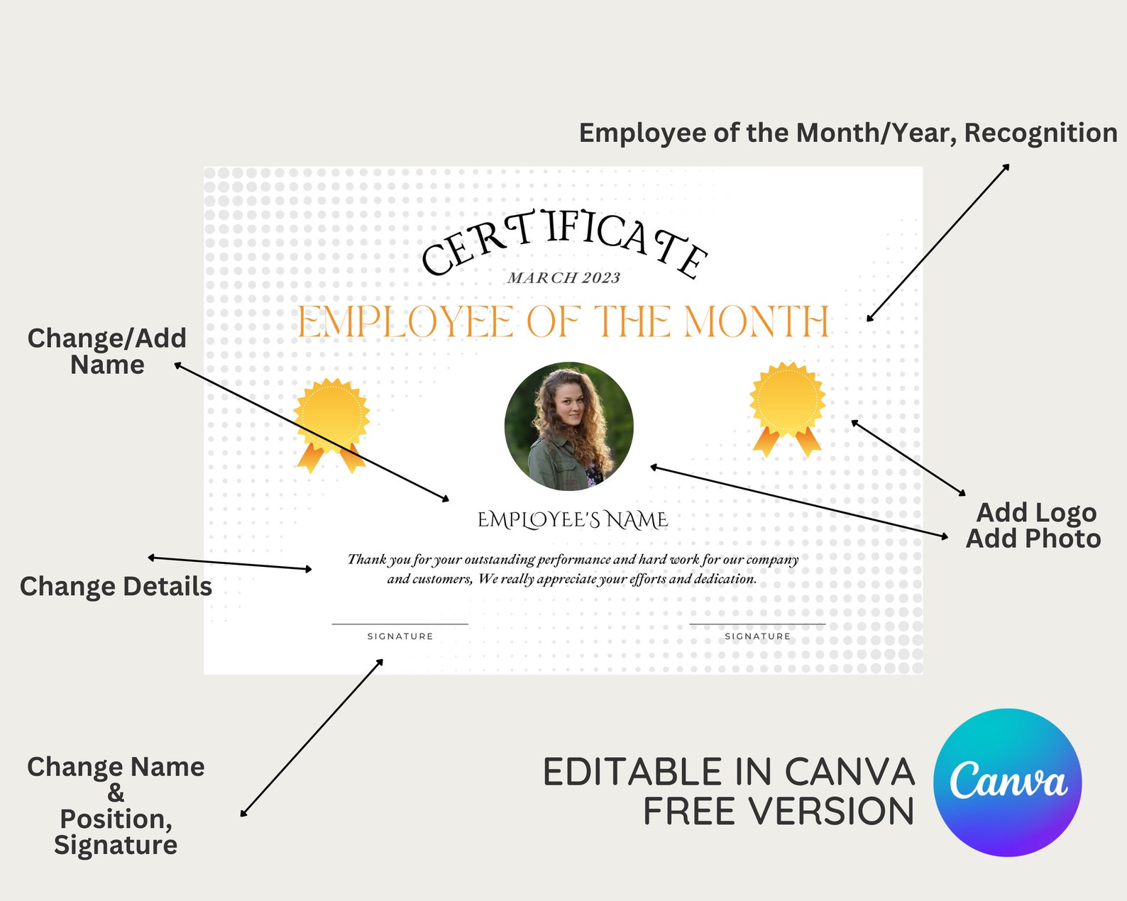 Editable Certificate Template, Employee of the Month, Corporate Award ...