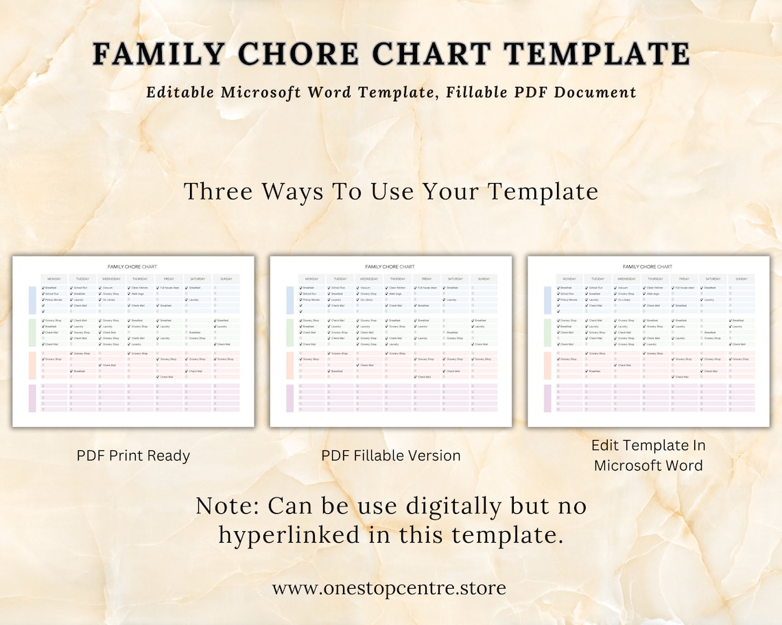 Editable Family Chore Chart Template: Weekly Planner (PDF, Word) - Etsy ...
