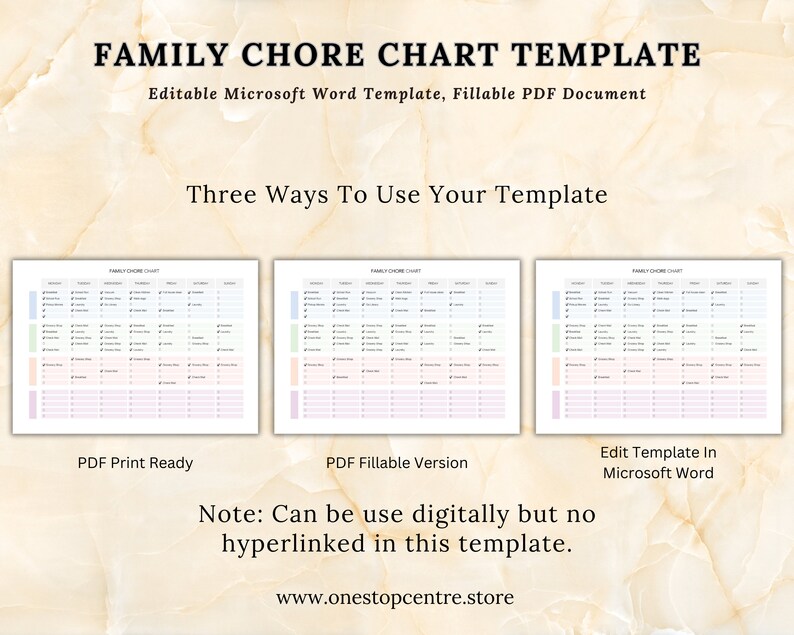 Editable Family Chore Chart Template, Printable Family Planners, Weekly ...