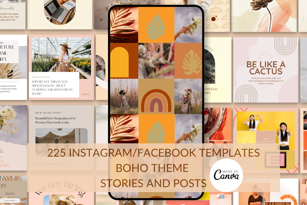 Boho Instagram Templates: Social Media Posts & Stories (canva Template ...