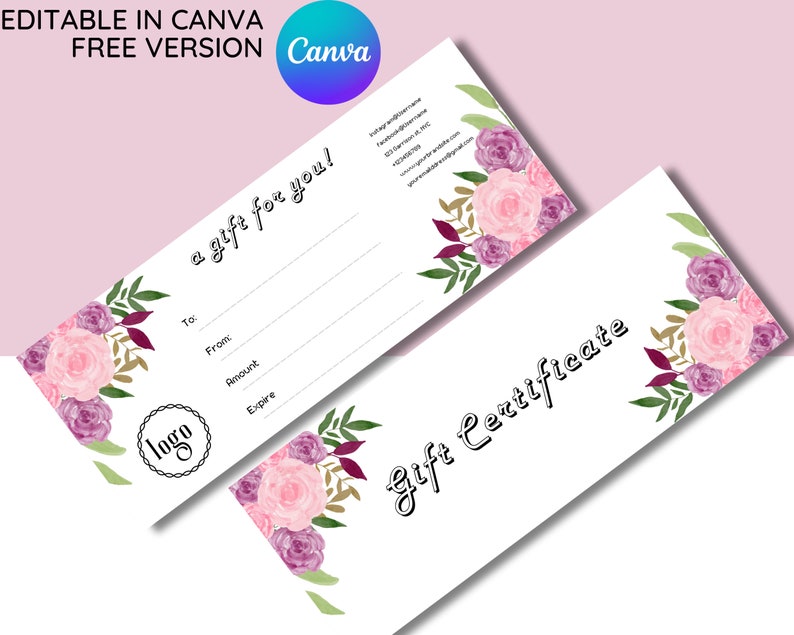 Editable Gift Certificate Template Add Logo Gift Voucher - Etsy