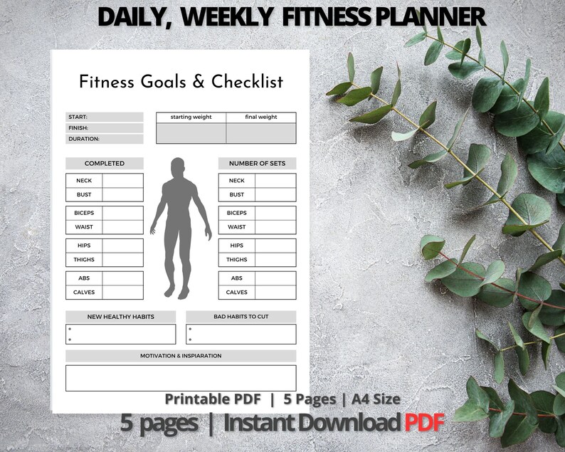 Fitness Workout Tracker Printable, Daily Exercise Planner, Weekly ...