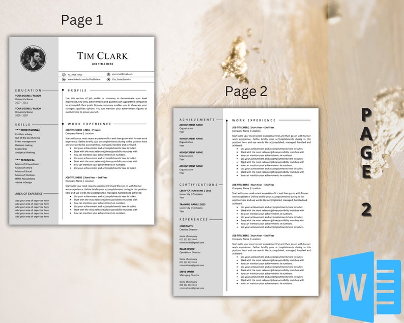 Creative Resume Template for Word: Elegant CV Design (digital Download ...