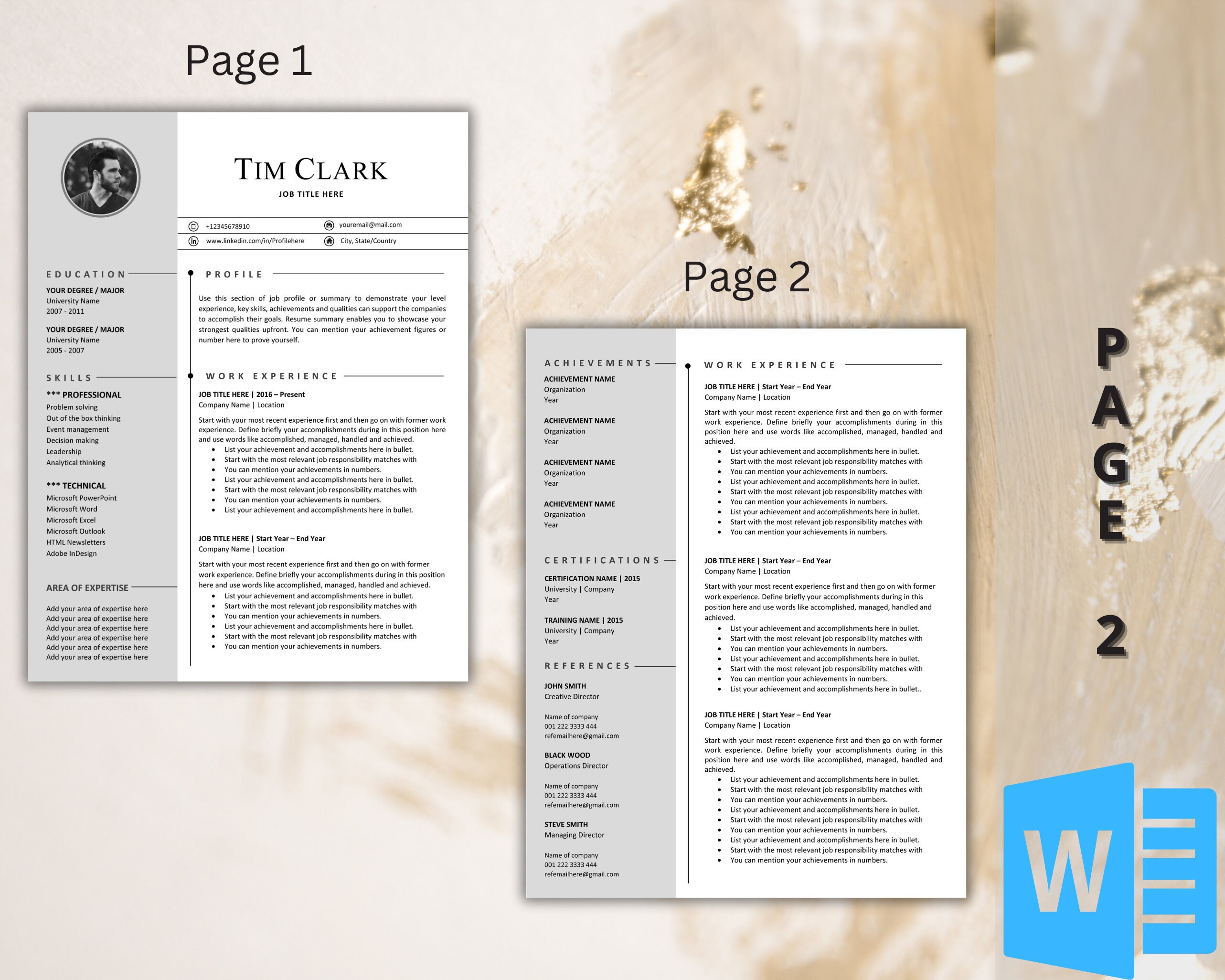 Creative Resume Template for Word: Elegant CV Design (digital Download ...