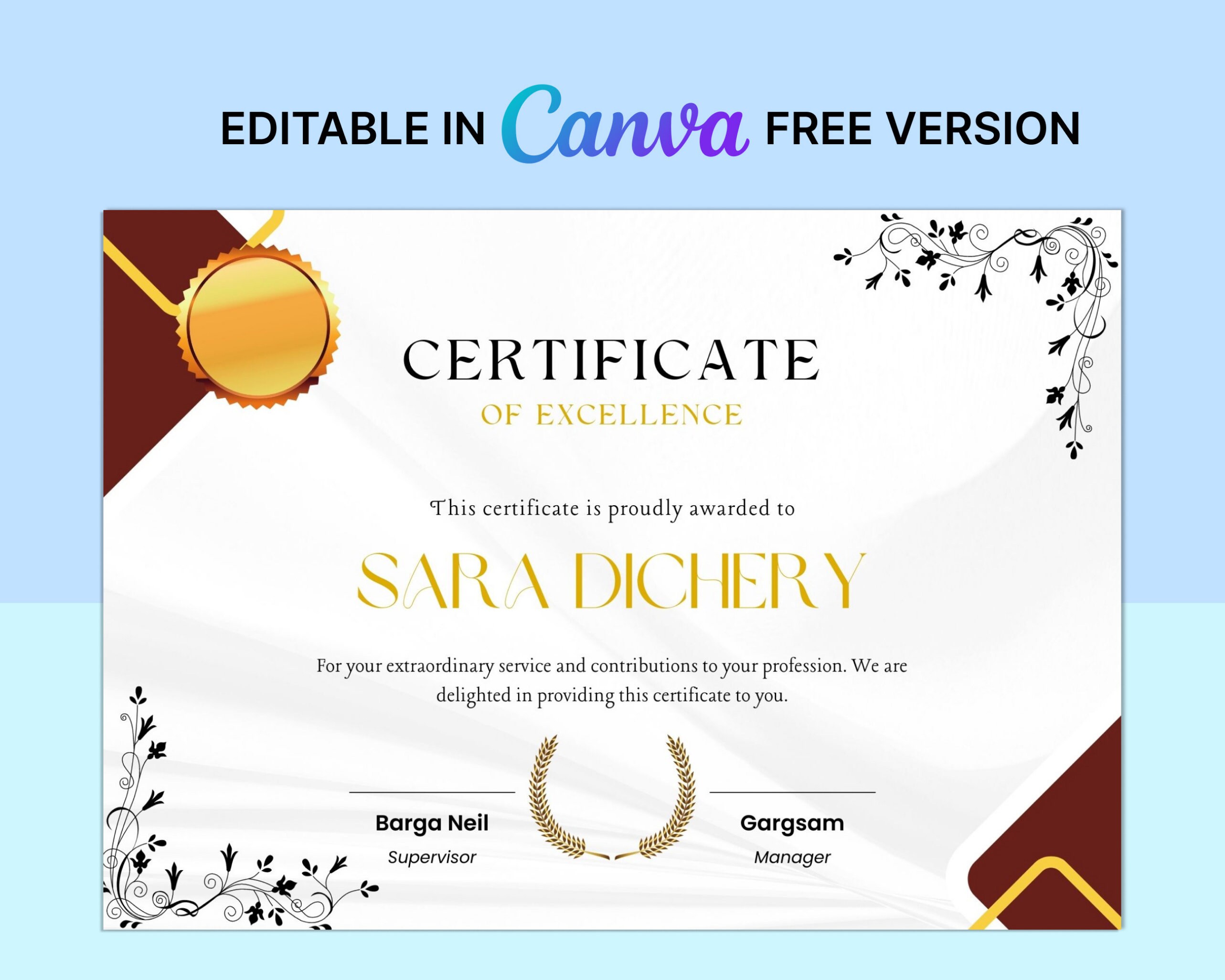 Editable Certificate Template: Canva Award of Excellence (digital ...