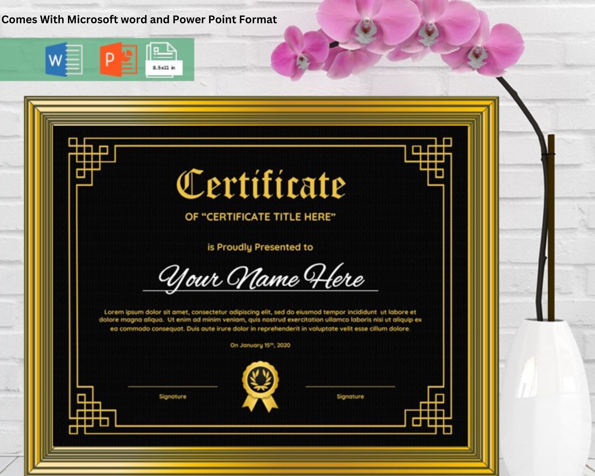 Editable Certificate Template, Black and Gold Template, Certificate of ...
